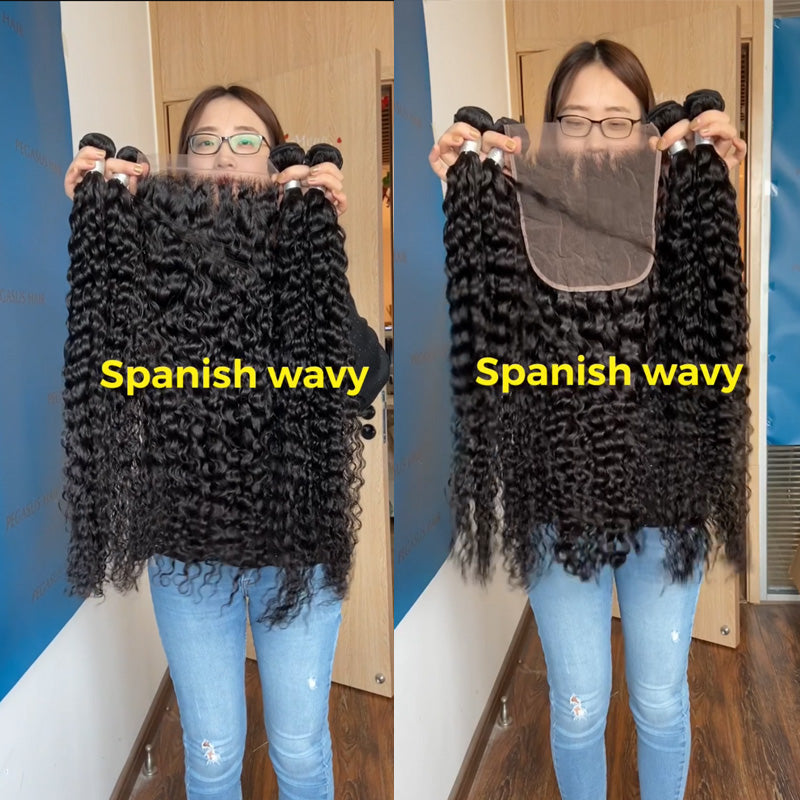 Spanish Wavy 4x4" 5x5" 6x6" 7x7" Closure With Bundles 9A – pegasuswholesale