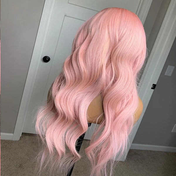 Pink Colored Lace Front Wig Body Wave Human Hair Transparent Lace ...
